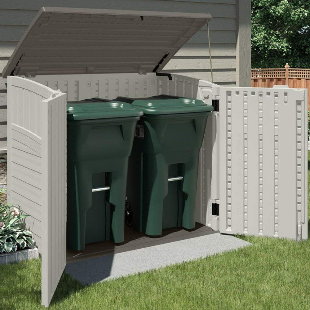 Suncast 3 Door Large Durable Locking System Horizontal Storage Shed Stow Away for Garden, Lawn, Poolside and Backyard, Ivory (3 Pack)