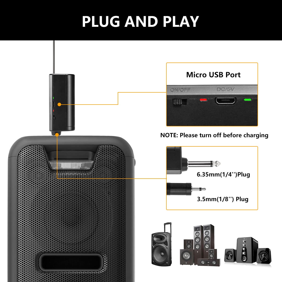 Wireless Microphone, Dual Professional UHF Cordless Dynamic Mic Handheld Microphone System with Echo/Treble/Bass, Receiver 30 Adjustable Channels, 328ft Long Range for Amplifier, DJ, Party etc.