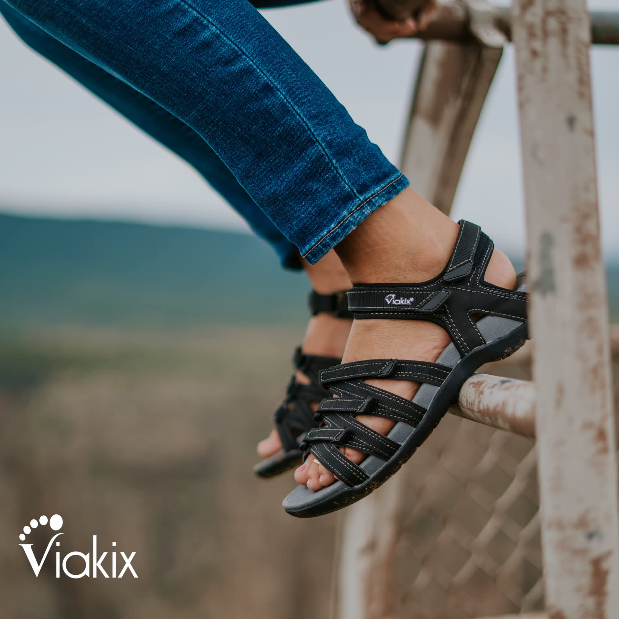 Viakix Womens Sport Sandal β Comfortable Athletic Stylish Hiking Shoes, with Arch Support, Outdoors, Walking, Water, River, Trekking, Black 9