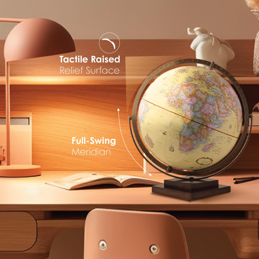 Replogle Globes Revolution Globe - 12 inch Antique Style Globe with Stand - Current & Updated with 1000's of Locations - Gyromatic Full Swing Movement - Decorative World Globe for Home & Office