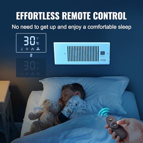 VEVOR Register Booster Fan, Quiet Vent Booster Fan Fits 6” x 10” Register Holes, with Remote Control and Thermostat Control, Adjustable Speed for Heating Cooling Smart Vent, White