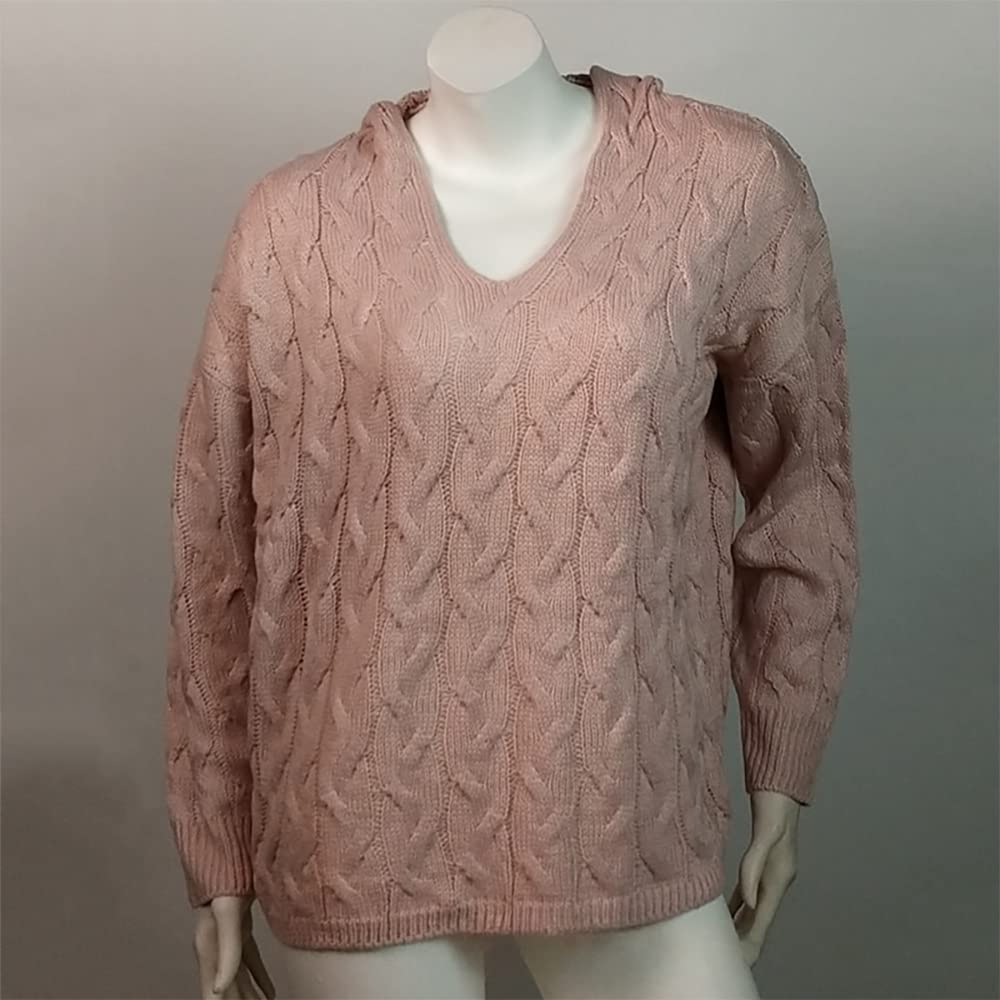 Womens Sweater Jumper Hooded Plus Size Twist Oversized Solid Color Ribbed V-Neck Plain Knitted Tops Loose Knitting Pullover Knitwear(2XL,A Red)