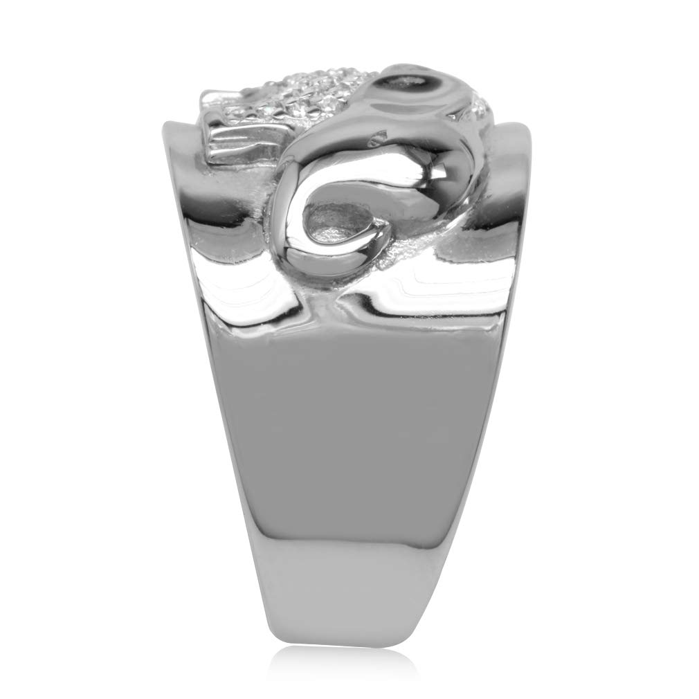 Silvershake Cubic Zirconia White Gold Plated 925 Sterling Silver Elephant Embossed Ring Size 7