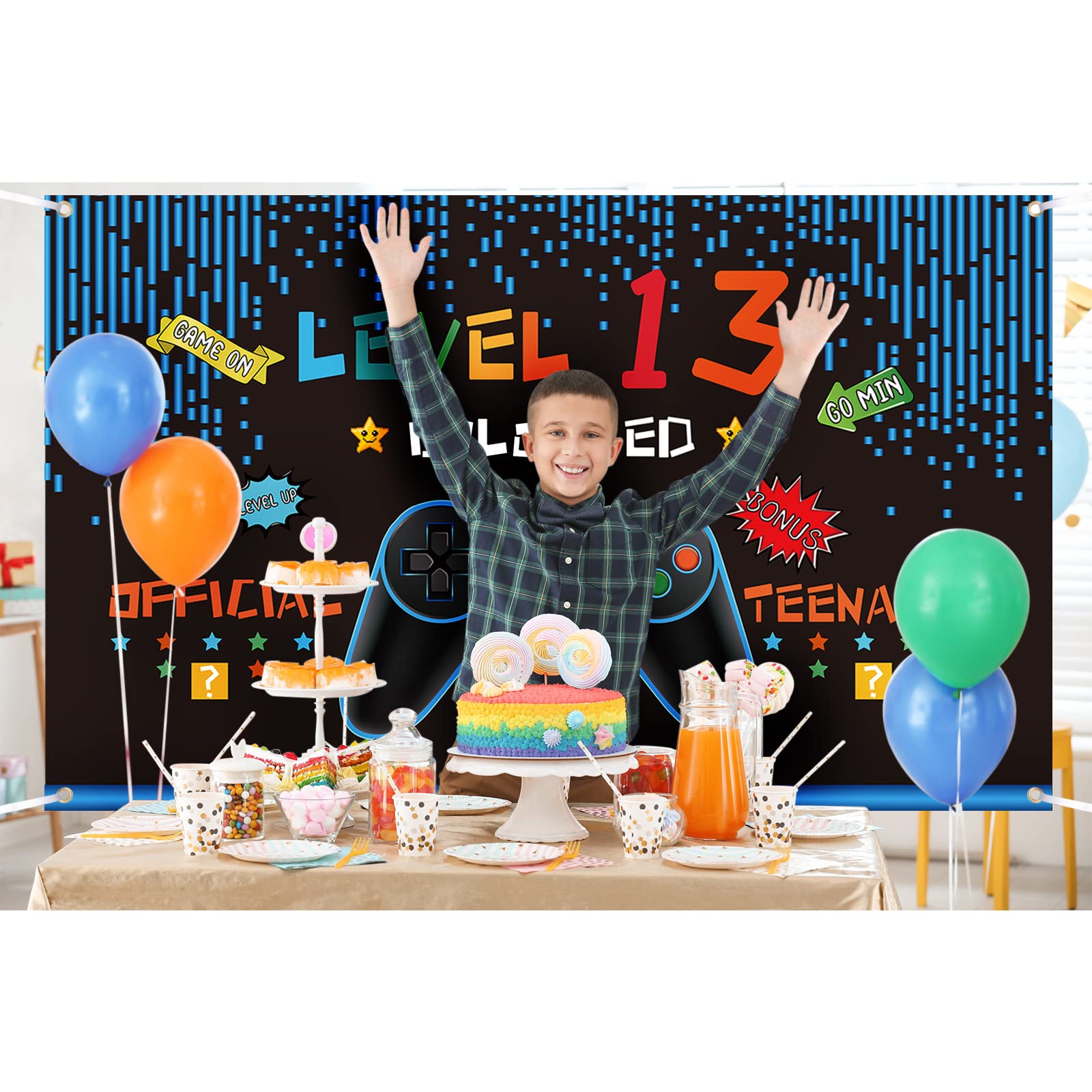Video Game Birthday Decorations 8 9 10 11 12 13 14th Birthday Decorations for Boys Gaming Theme Photo Props Backdrop Banner Teenager Birthday Decoration (Level 13)