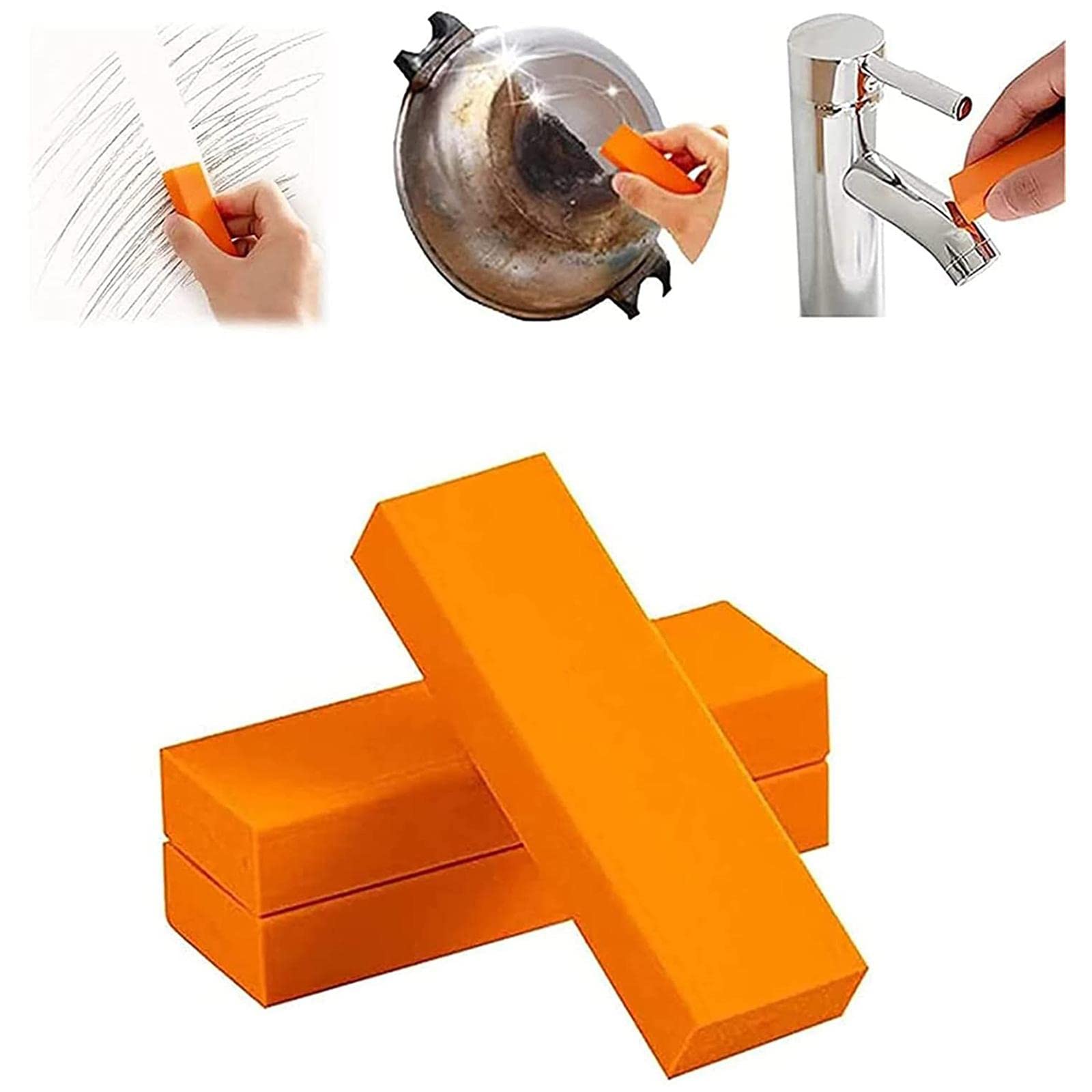 Stainless Steel Decontamination Artifact Eraser,3/5/10pcs Stainless Steel Stain Remover Eraser,Magic Rubber Rust Cleaning Eraser for Home Kitchen, Orange, 5pcs