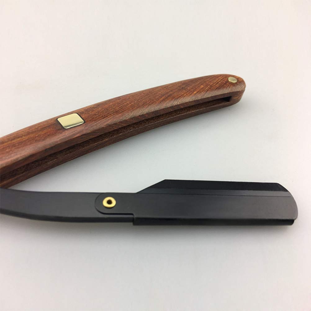 Uonlytech Wooden Handle Chic Straight Barber Edge Steel Razors Shaving Knife Folding Men Vintage Straight Edge Metal Hair Shaper Barber Razor without Blade