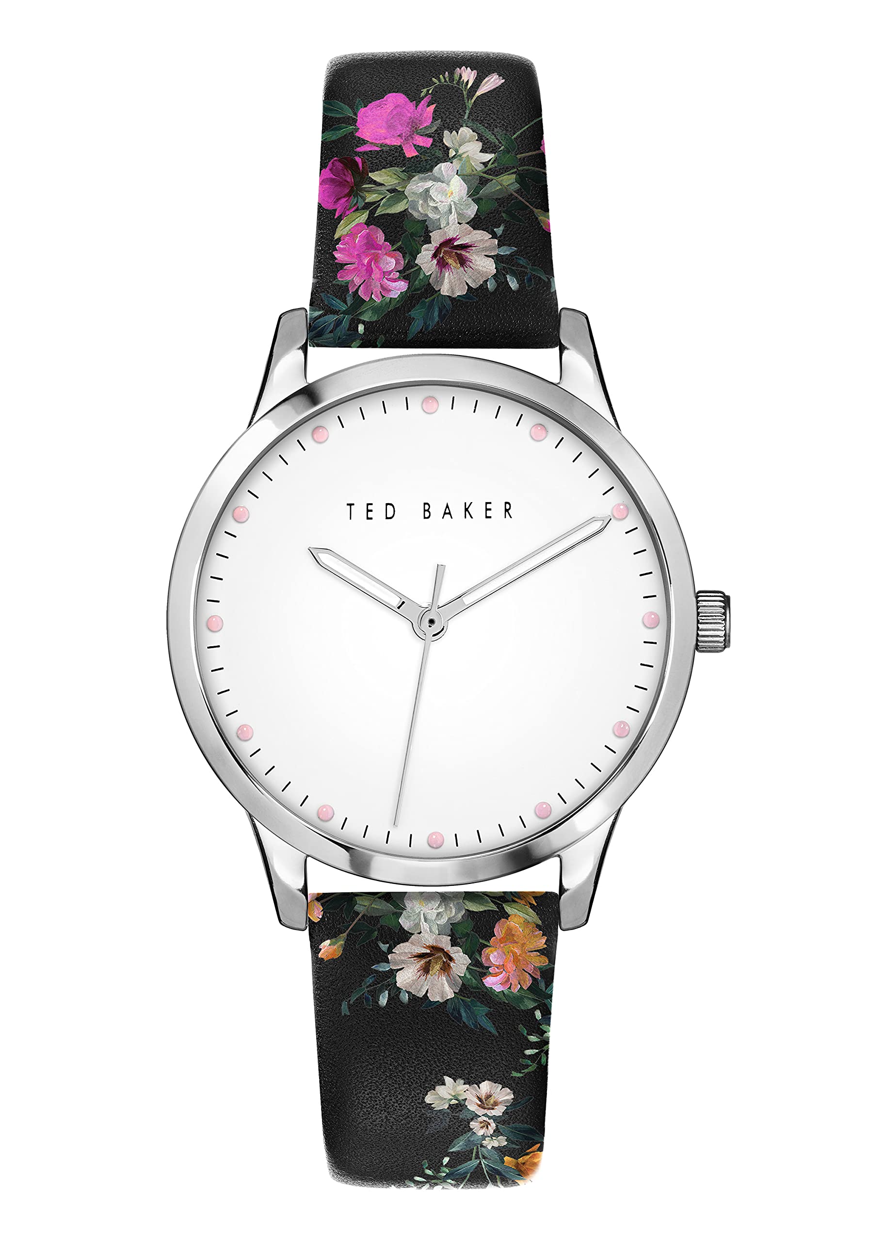 Ted Baker Fitzrovia Bloom Women's Black Printed Leather Strap Watch (Model: BKPFZS115)