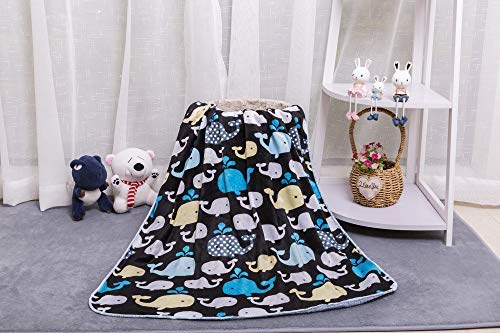 Soft Minky Baby Blanket - with Premium Dotted Backing Whale Printed - Unisex - for Stroller, Crib, Newborns, Receiving (30"x40")