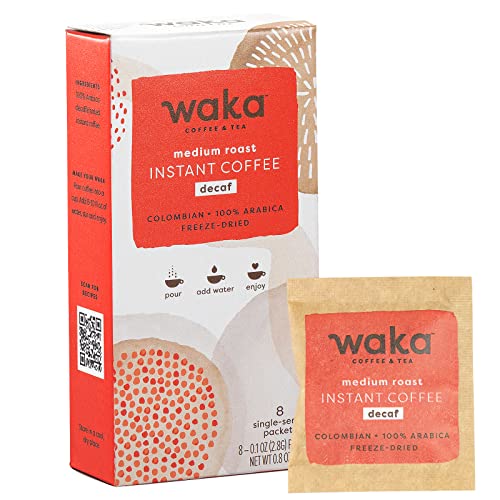 Waka Quality Instant Coffee β Decaffeinated Medium Roast β Arabica Beans & Freeze Dried β 8 Packets for Hot or Iced Premium Instant Coffee