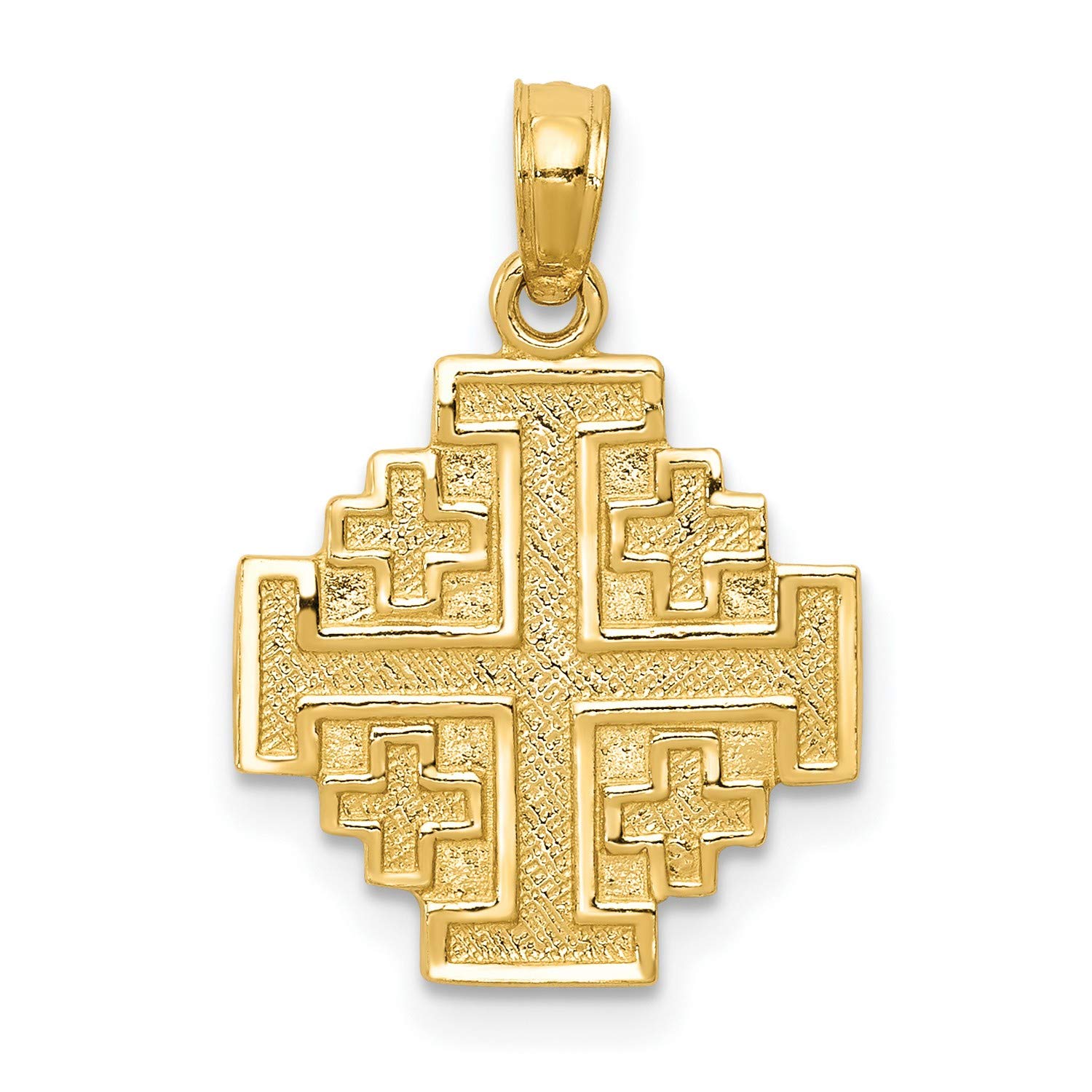 Solid 14k Yellow Gold Textured Jerusalem Cross Pendant 22 mm x 15 mm