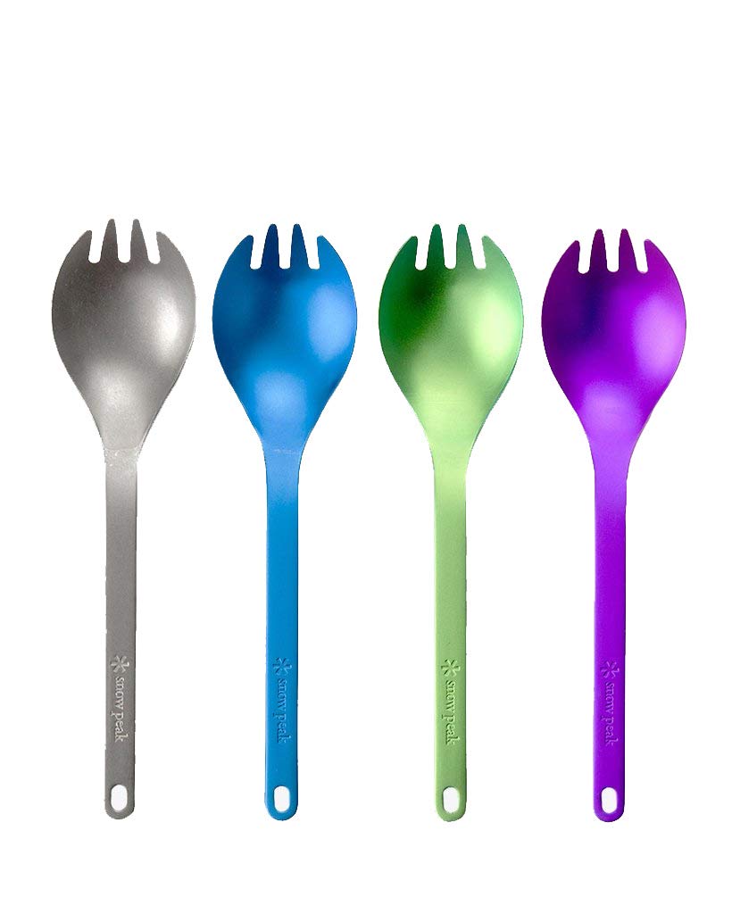 SNOW PEAK Unisex's Spork, SCT-004BL, Japanese Titanium, Ultralight, Compact for Camping, Backpacking, Daily Use, Made in Japan, Lifetime Product Guarantee, Blue, 8 x 2 x 1 Inches