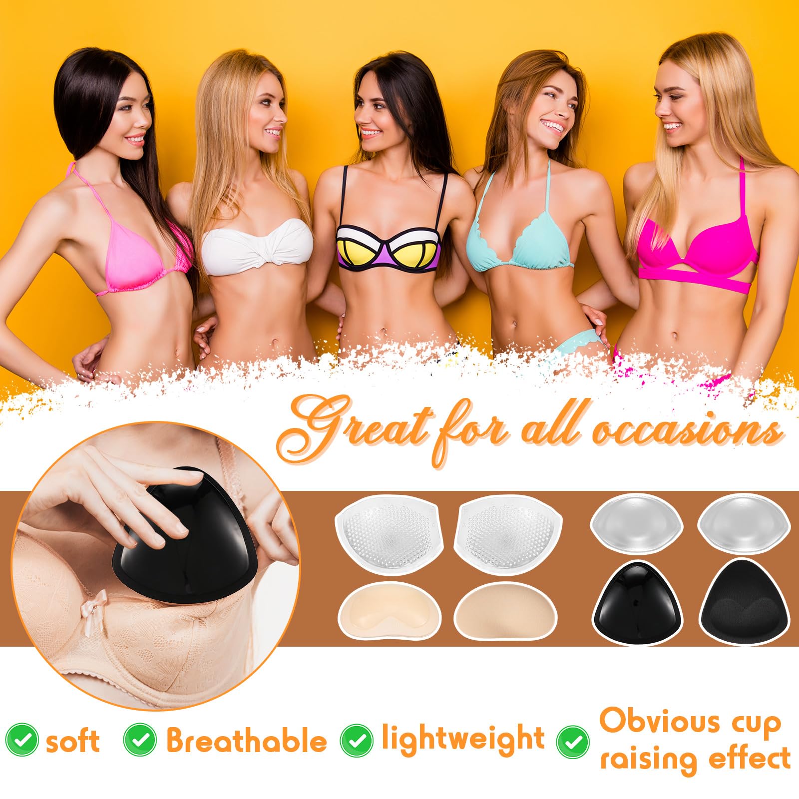 SATINIOR 12 Pairs Silicone Bra Inserts Breathable Breast Enhancers Waterproof Reusable Bra Pads Non Slip Bra Cups