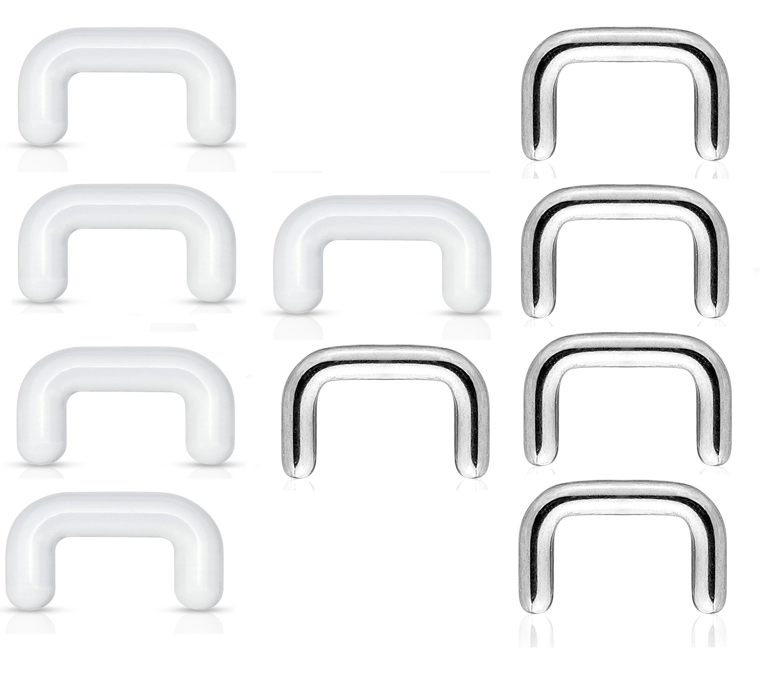 Pierced Owl Set of 10 Septum Ring Retainers in 316L Stainless Steel and Clear Acrylic (16GA (1.2mm))