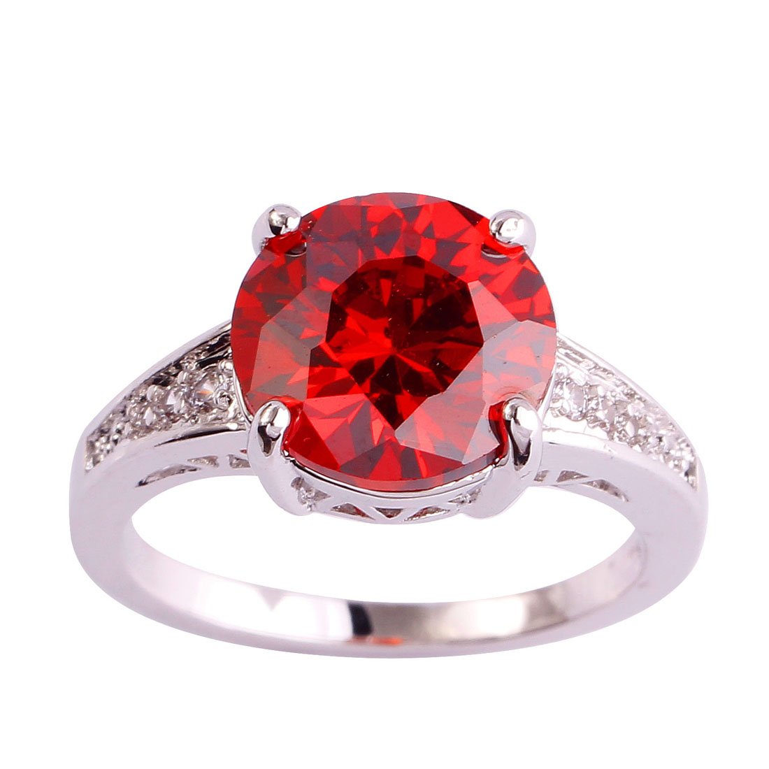 Psiroy 925 Sterling Silver Plated Created Garnet Filled Solitaire Promise Ring Size 12
