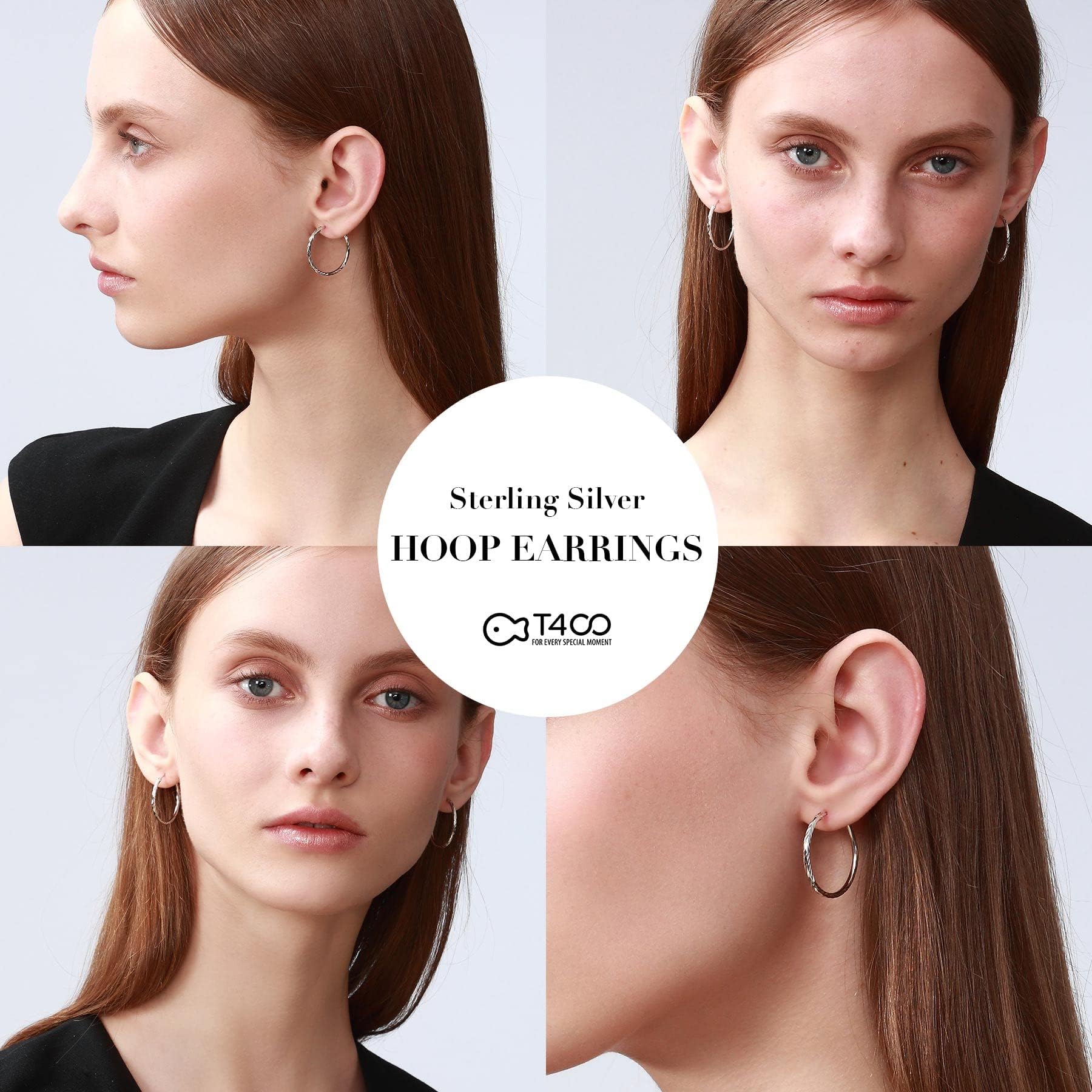 T400 925 Sterling Silver Hoops 2mm Diamond Cut Round Circle Lightweight Large Hoop Earrings 65 mm Gift for Women