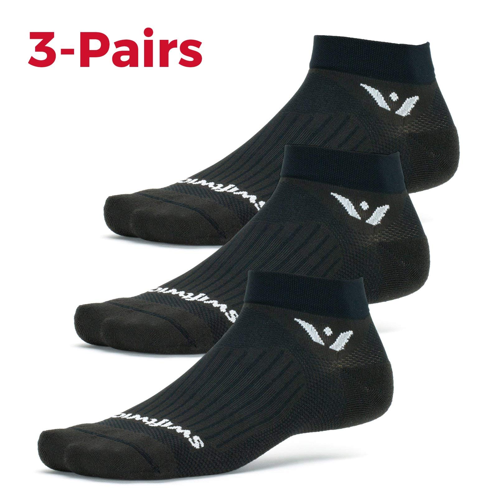 Swiftwick- ASPIRE ONE (3 Pairs) Running & Cycling Socks, Breathable, Compression Fit (Black, Medium)