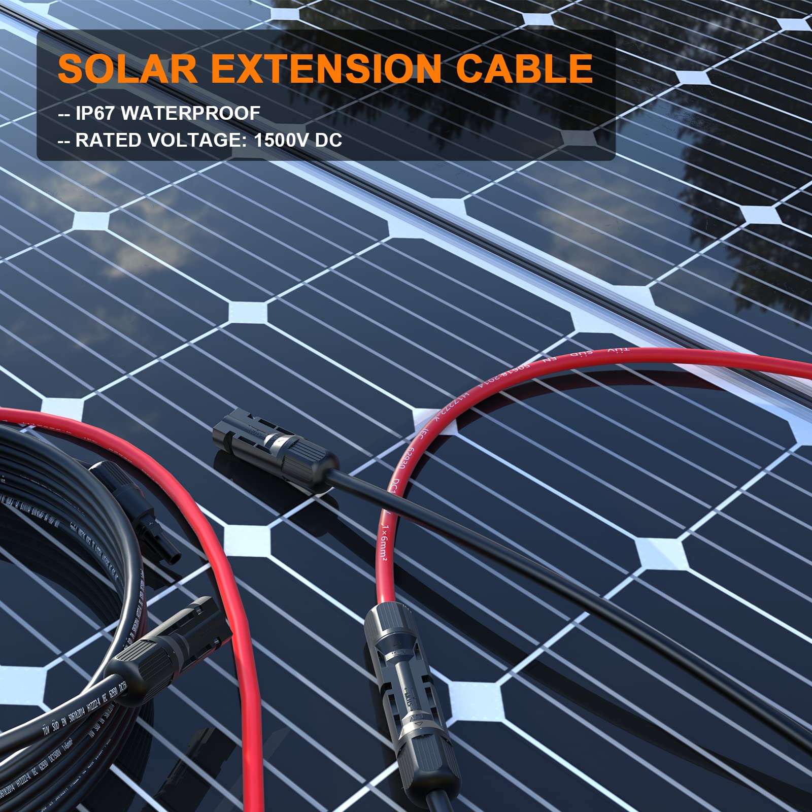 Temank 10AWG Solar Extension Cable 30Ft 10 Gauge Solar Panel Cables 30 Feet for Solar Systems, Car, RVs, and Boats and with Weatherproof Solar Connector Adapter Kit (30ft Red+ 30ft Black)