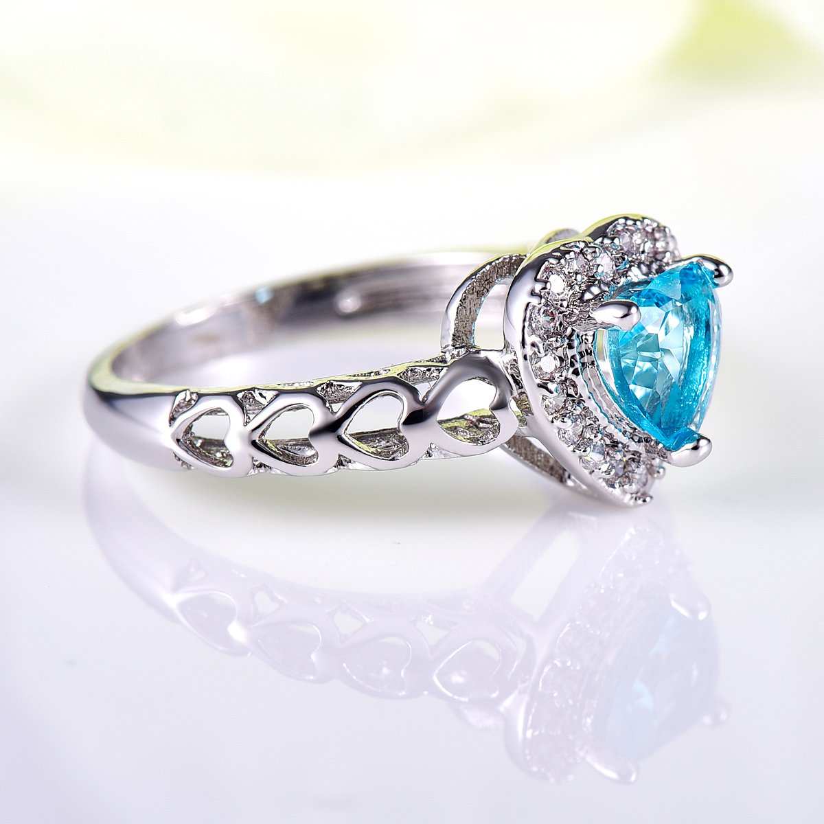 Psiroy 925 Sterling Silver Created Blue Topaz Filled Halo Heart Promise Ring Size 12