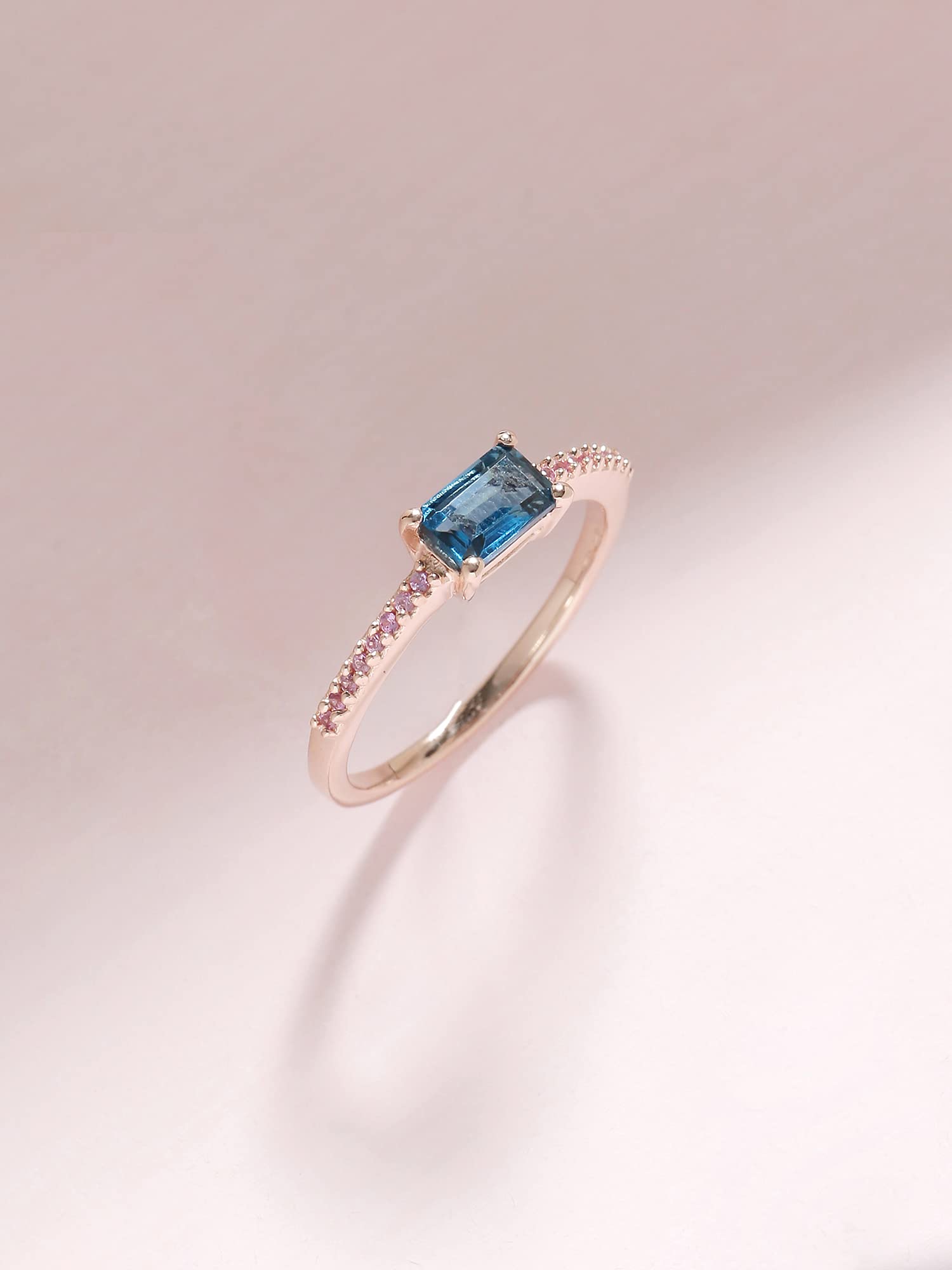YoTreasure 10kt Rose Gold 0.92 ct. t.w. London Blue Topaz and Pink Sapphire Women's Engagement Ring