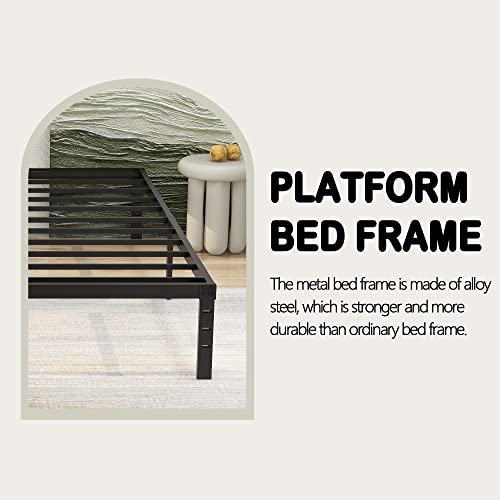 RYR Twin Bed Frame 14 Inch Heavy Duty Metal Platform Bed Frame Sturdy Steel Slats Support No Box Spring Needed Noise-Free Easy Assembly Black