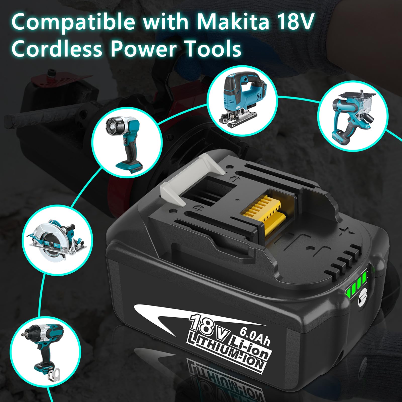 Upgrade to 6.0Ah Replacement for Makita 18V Battery Compatible with BL1860B 18V Battery Lithium-ion BL1850B BL1840B BL1830B BL1815B LXT-400 Cordless Power Tools with LED Indicator(Black)