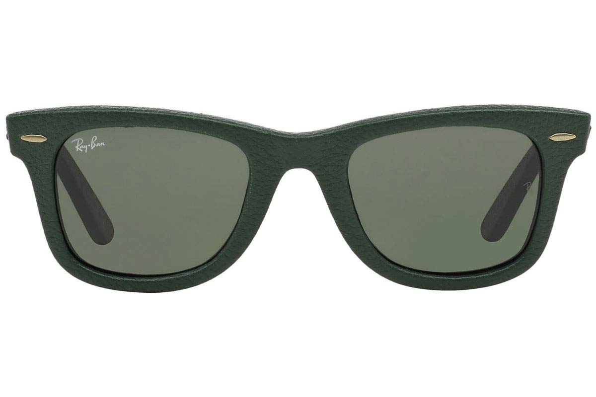 Ray-Ban RB2140QM Wayfarer Sunglasses, Used Leather Green/Green, 50 mm