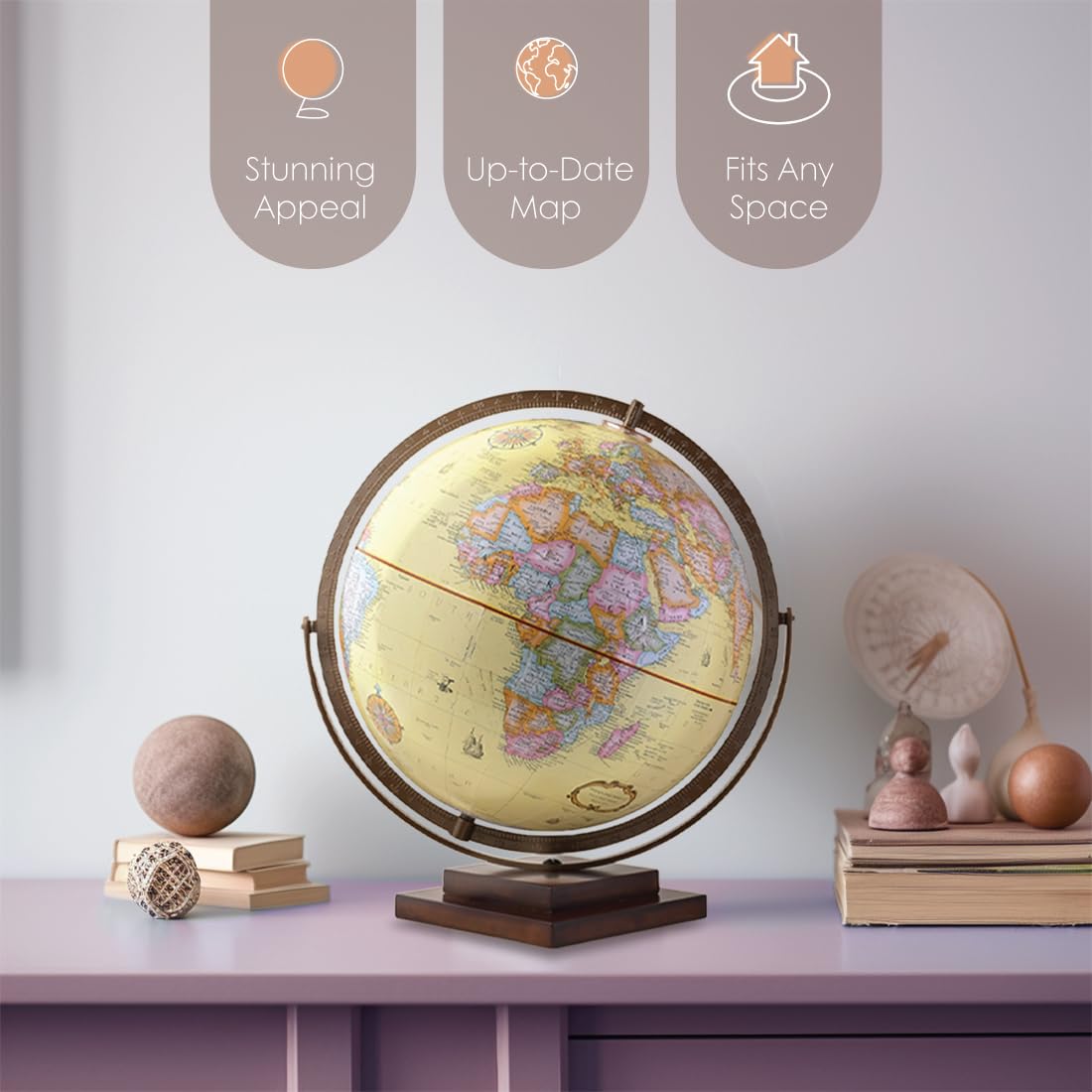 Replogle Globes Revolution Globe - 12 inch Antique Style Globe with Stand - Current & Updated with 1000's of Locations - Gyromatic Full Swing Movement - Decorative World Globe for Home & Office