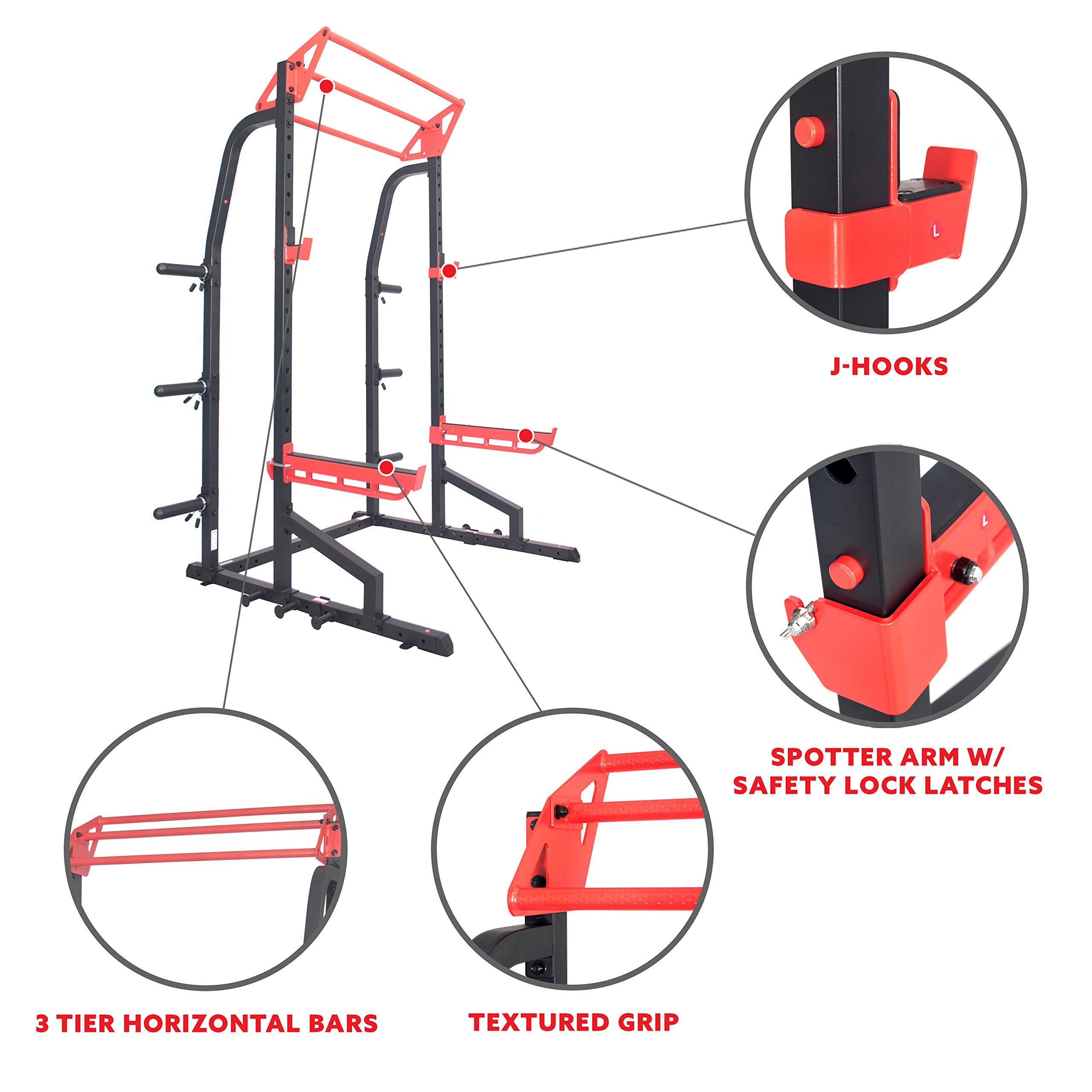 Sunny Health & Fitness Power Zone Half Rack Heavy Duty Performance Power Cage with 1000 LB Weight Capacity – SF-XF9933, Black