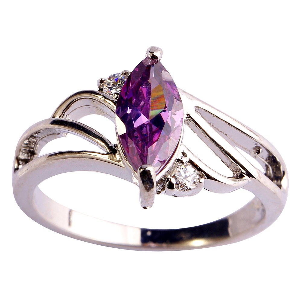 Psiroy 925 Sterling Silver Plated Simulated Amethyst Marquise Shaped Promise Ring Size 6