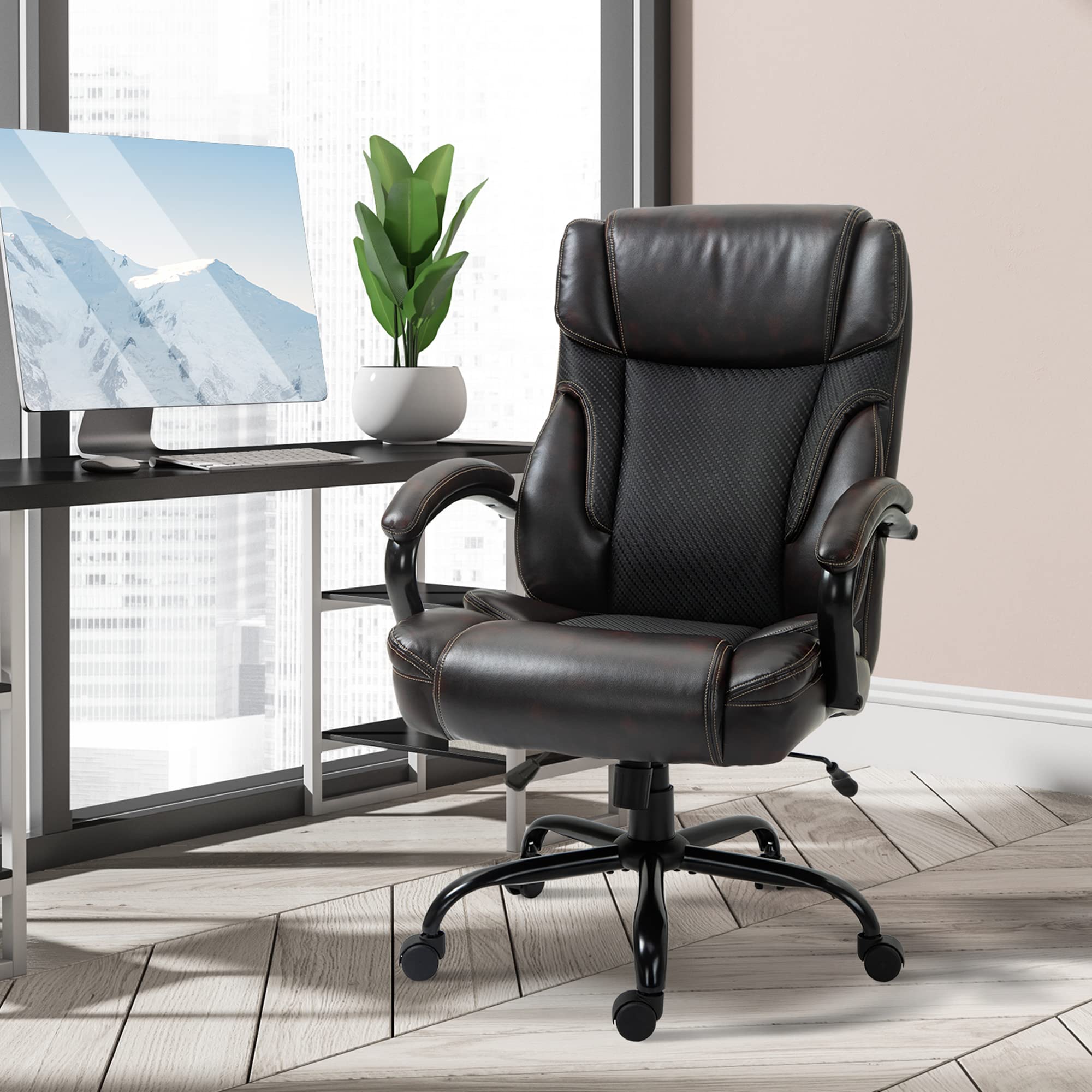 Vinsetto 484LBS Big and Tall Ergonomic Executive Office Chair with Wide Seat, High Back Adjustable Computer Task Chair Swivel PU Leather, Brown