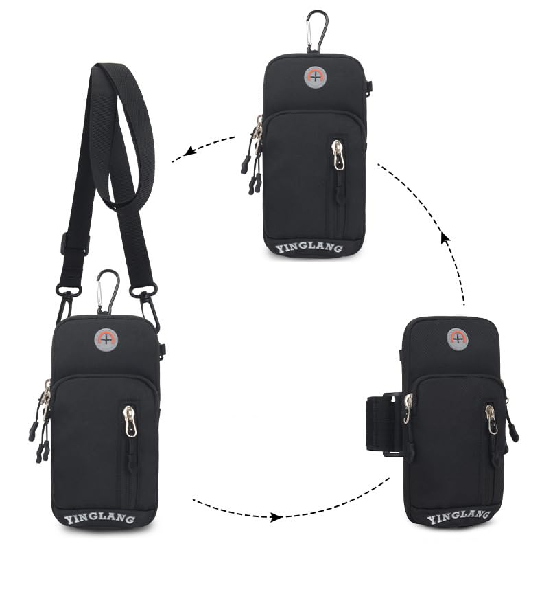 Sport Running Armband Wristband Cell Phone Holder Pouch Case Crossbody Shoulder Purse Arm Bag for iPhone 13 12 Pro Max Samsung Galaxy S21 FE S20 S22 Ultra Note 10+ Plus A03S A12 Google Pixel 6 (Black)