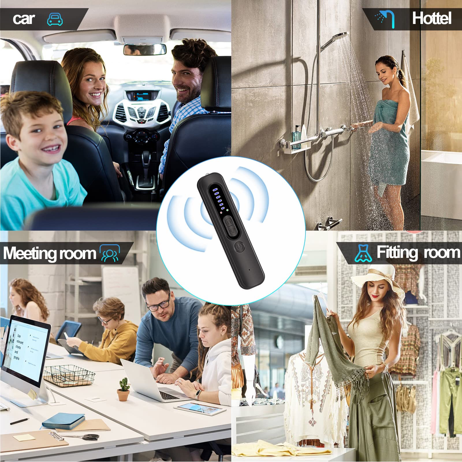 WZZHID Hidden Camera Detector, Portable Anti Spy Detector, Bug Sweeper Car GPS Tracker, RF Wireless Signal Scanner Infrared Finder for Home, Office, Hotel, Bathroom, Travel