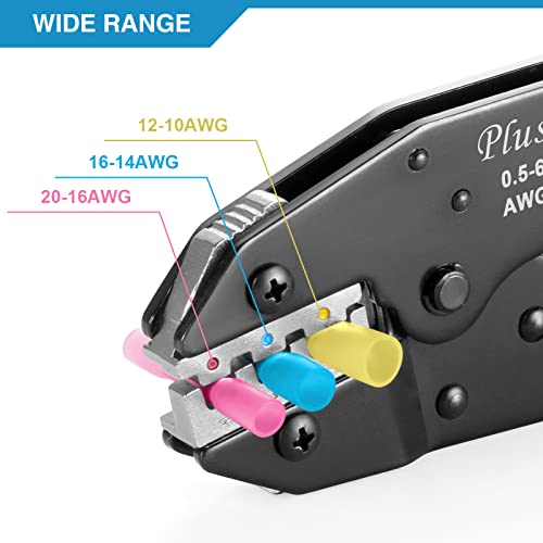 Plustool Crimping Tool for Heat Shrink Connectors AWG22-10, Ratcheting Wire Terminal Crimper - Crimping Pliers - Electrical Crimping Tool