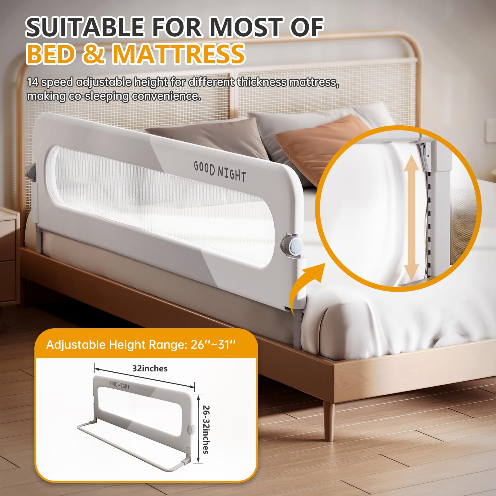 strenkitech Foldable Toddler Bed Rails - Kids Guard Bumper for Crib Safe Bed Side Rail for Twin Queen King Full Size Beds 32inch