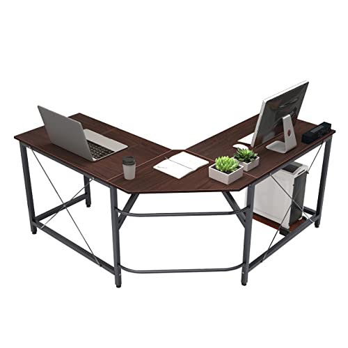sogesfurniture 59" Large L-Shaped Desk Corner Table Computer Desk Workstation Desk PC Laptop Office Desk L Desk, Walnut