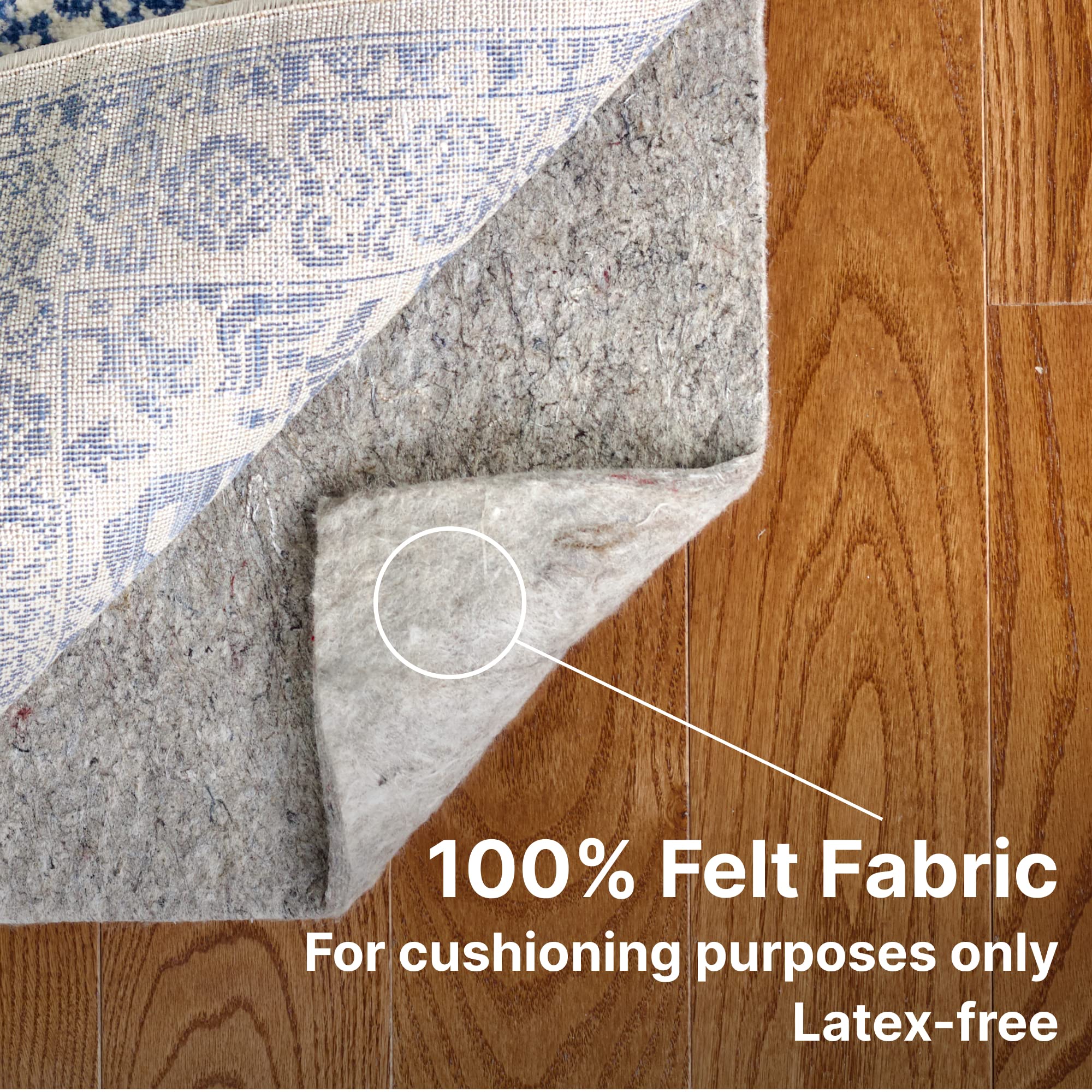 RUGPADUSA - Basics - 8'x10' - 1/2" Thick - 100% Felt - Protective Cushioning Rug Pad - Safe for All Floors and Finishes including Hardwoods