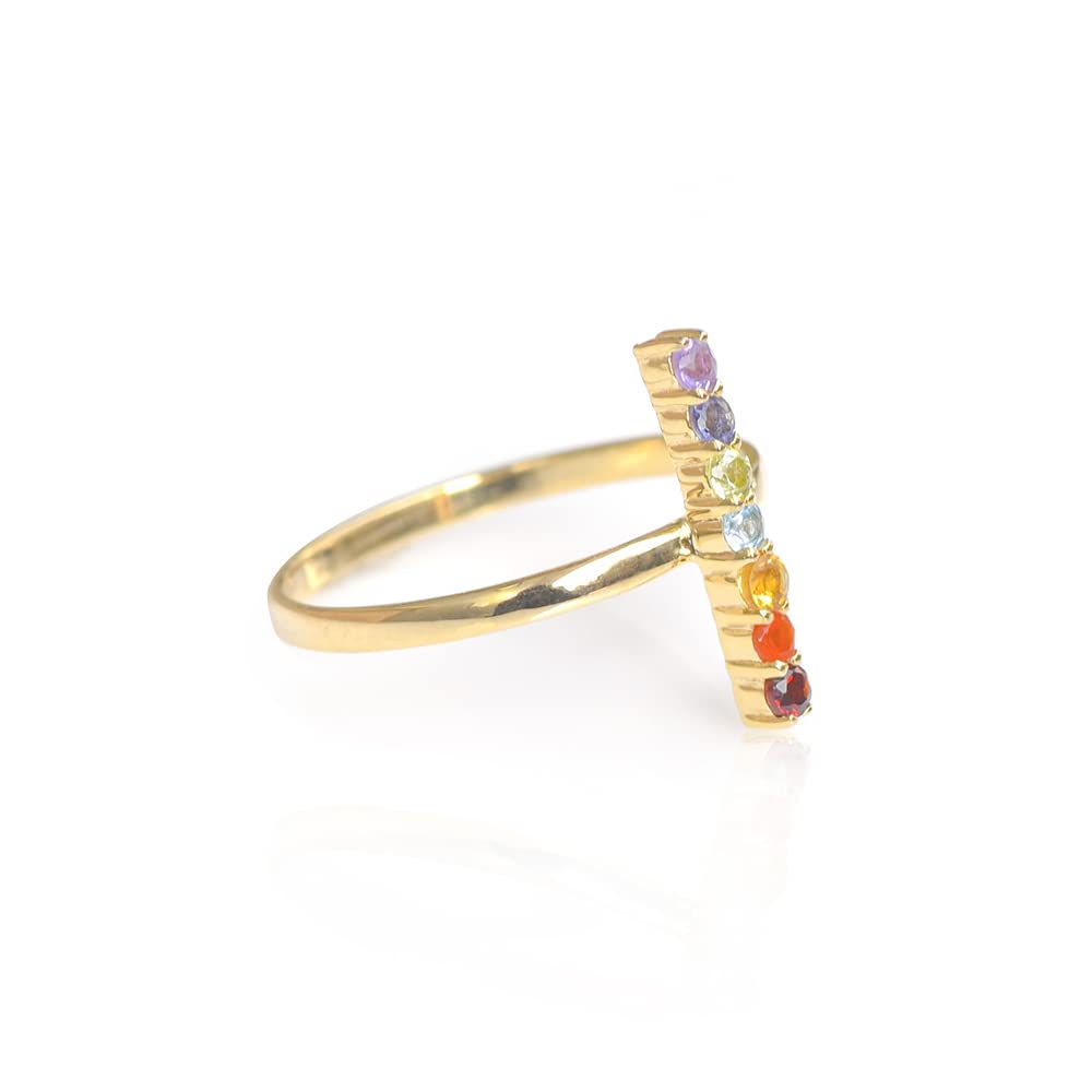 YoTreasure 2x2MM Dainty Chakra Ring Solid 925 Sterling Silver Gold Plated Jewelry