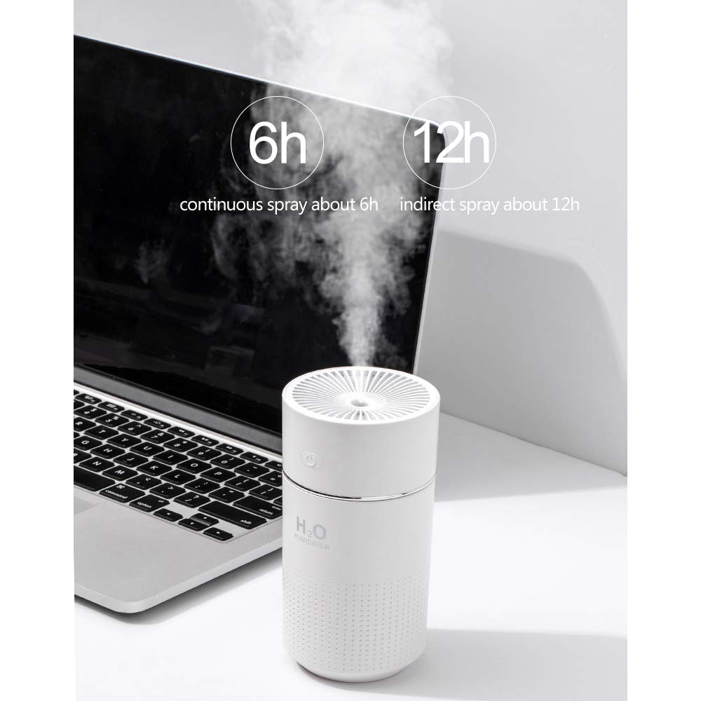 SNSE Portable USB Mini Humidifier with Color LED Warm Light, Small Humidifier for Office Car Bedroom Travel Hotel, Quiet Operation and Auto Timer Shut-Off, 360ml Portable Personal Humidifier (White)