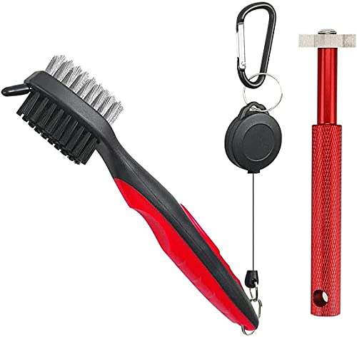 SportsGenics Golf Brush (Pack of 2) with a Golf Club Groove Sharpener - Double Sided Golf Club Cleaner - 6 Head Golf Groove Sharpener for Sharpening - Golf Club Cleaning kit - Golf Accessories