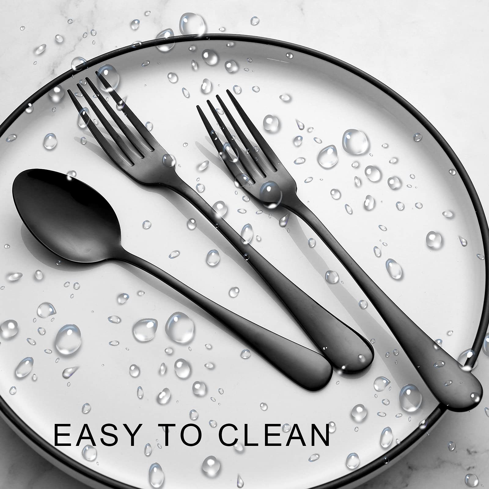 Set of 12, Stainless Steel Dinner Forks and Spoons Silverware Set, Heavy-Duty Forks (8 Inch) and Spoons (6.7 Inch) Cutlery Set, Dishwasher Safe (Black)
