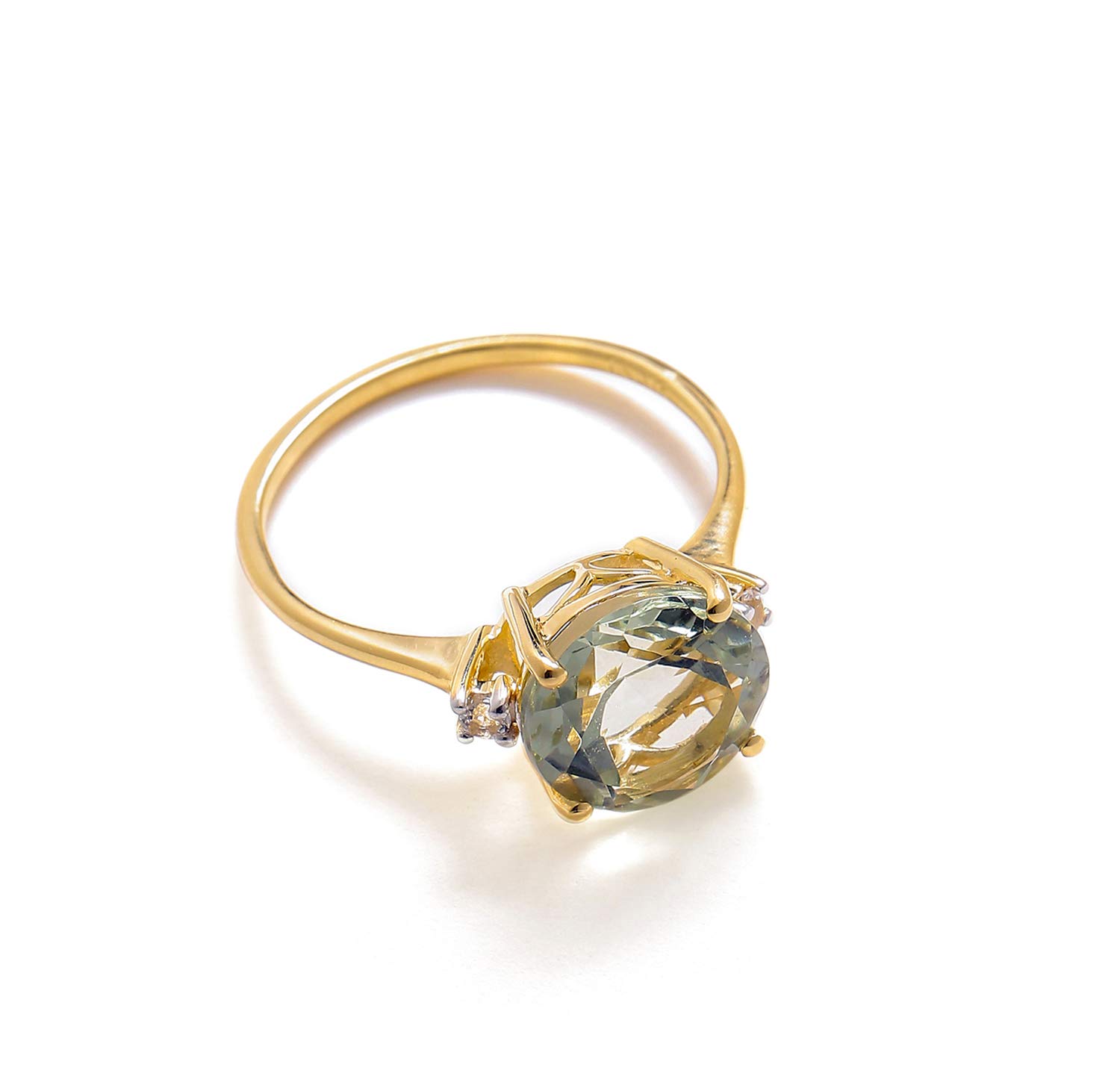 YoTreasure 3.10 Ct Green Amethyst Solid 10k Yellow Gold Ring