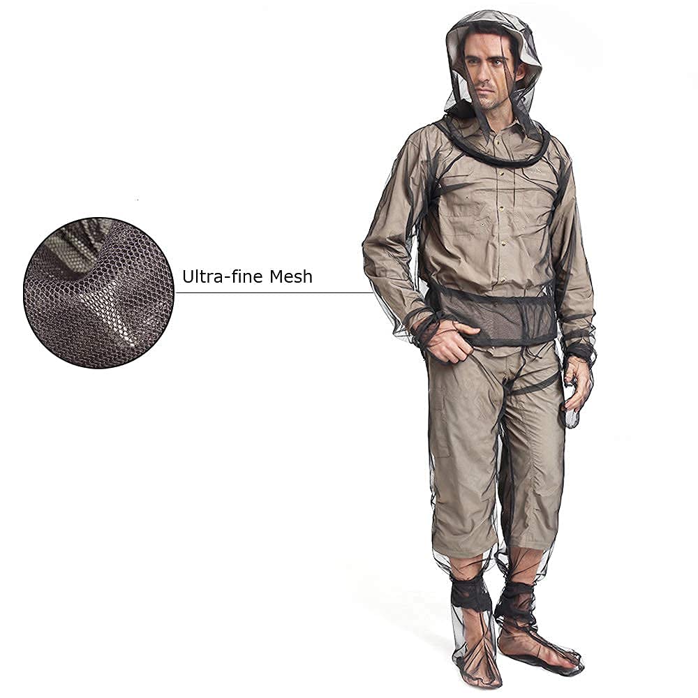 Sofiey 4 Pieces Mosquito Net Suit– Jacket Hood & Pants& Mitts & Socks Sets Light-Weight& Breathable Mesh Clothing for Men & Women, Ideal for Fishing, Hiking, Camping, Farming and Gardening (L/XL)