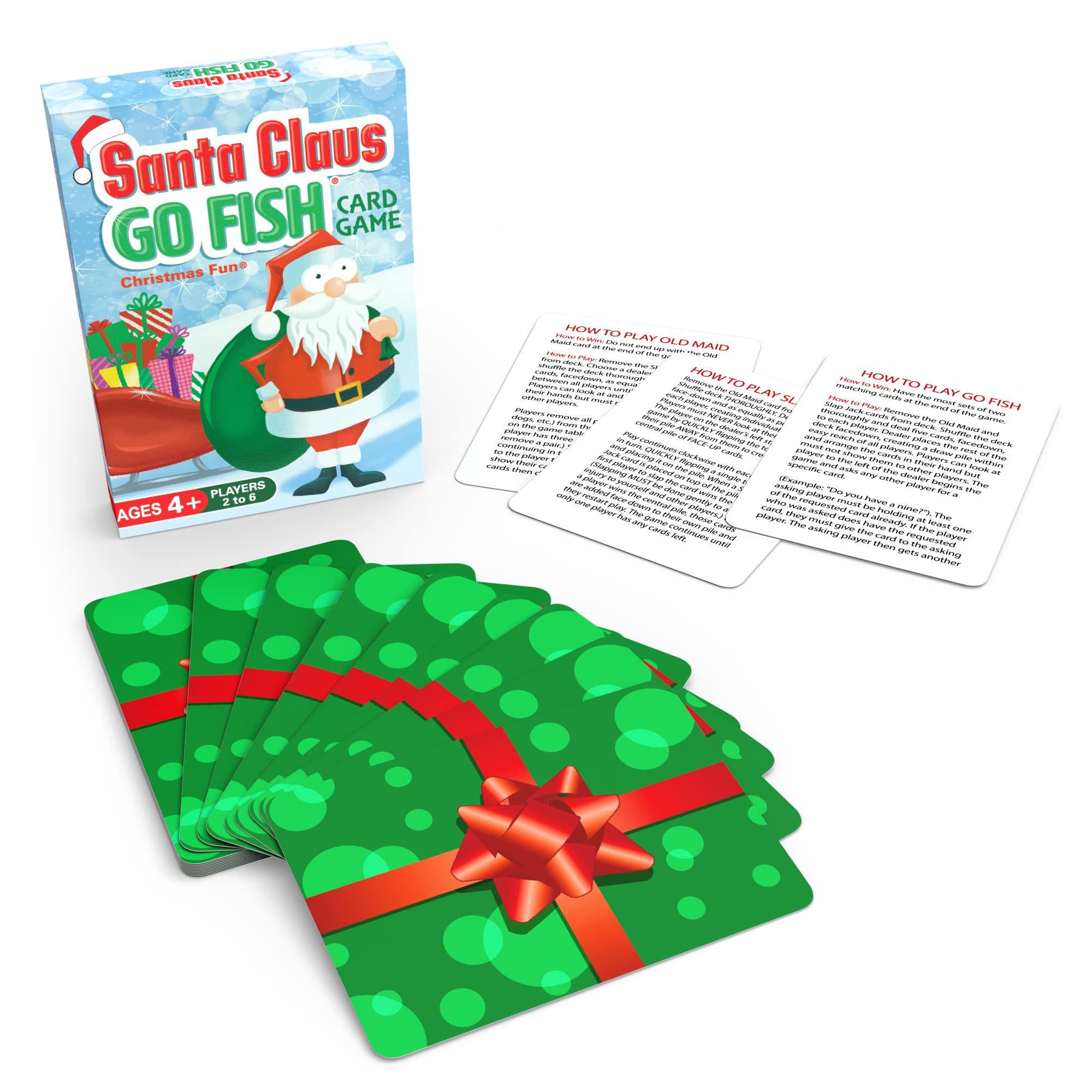 Santa Claus GO FISH Card Game - Christmas Gift for Kids 4-8 - Matching, Slap Jack & Old Maid Using Same Deck