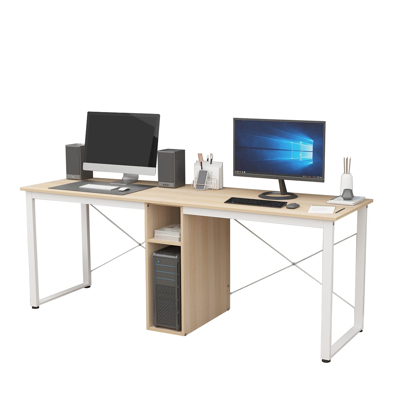 sogesfurniture 78 inches Large Double Workstation Dual Desk Home Office Desk 2-Person Computer Desk Computer desks with Storage, Maple& BHUS-LD-H01-MO