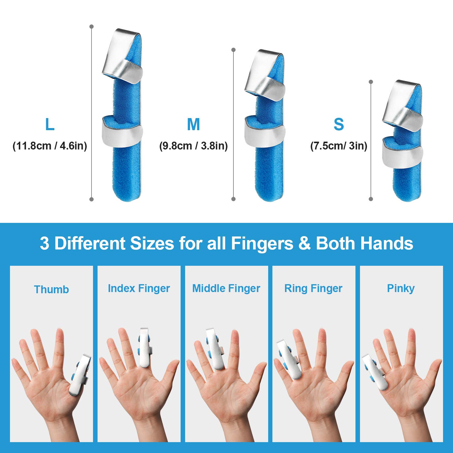 Trigger Finger Splint Brace for Thumb Index Middle Ring Pinky, Metal Foam Broken Dislocated Finger Stabilizer, Aluminum Bendable Curved Mallet Wrap for Arthritis Pain Tendon Injury Immobilizer Knuckle