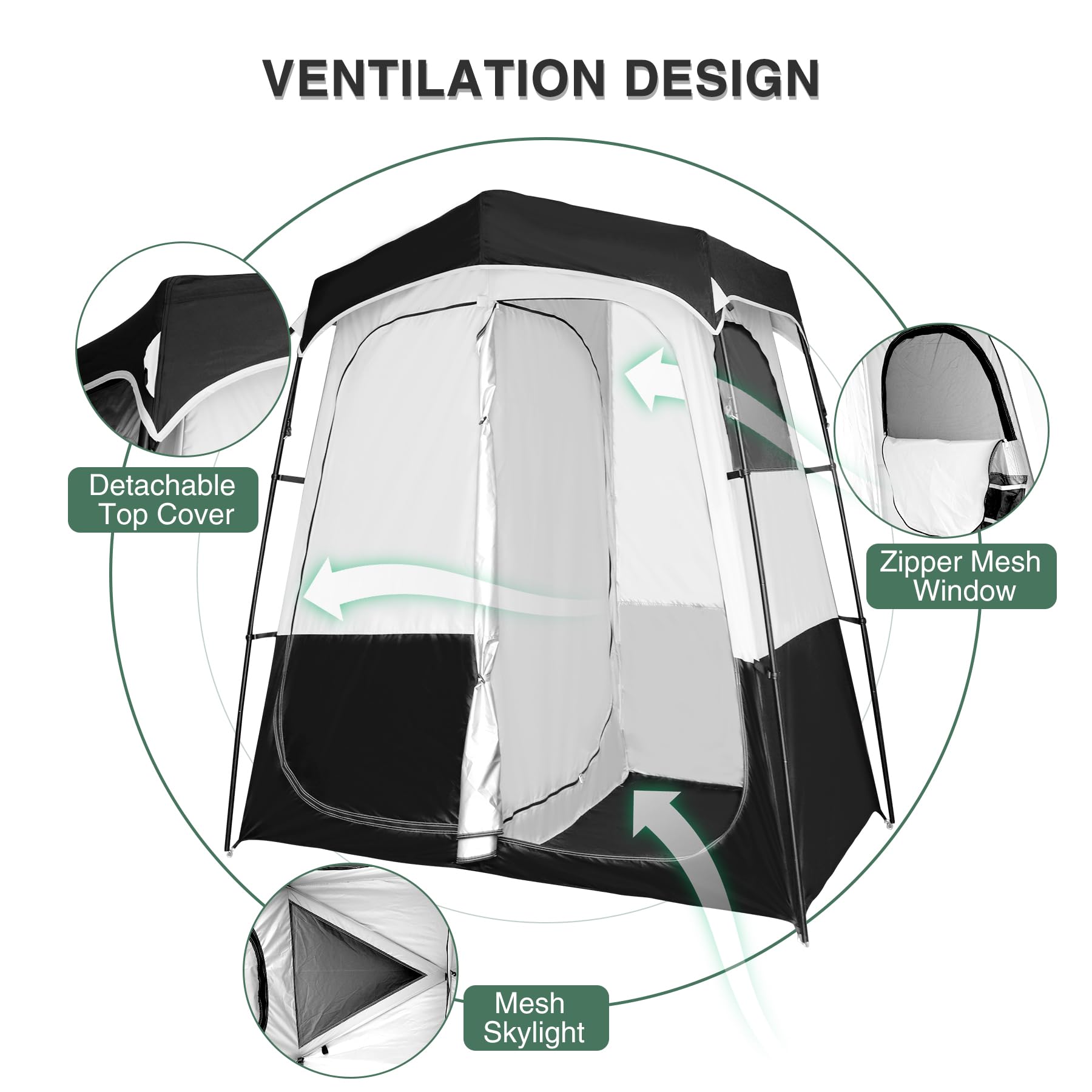 REDCAMP Oversize Camping Shower Tent 2 Rooms, Outdoor Privacy Pop Up Changing Tent for Portable Toilet/Bathroom/Dressing, Easy Set Up
