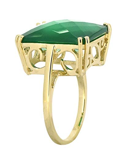 YoTreasure Green Onyx 18kt Gold Over Silver Solitaire Engagement Double Prong Ring For Women
