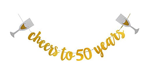 Ucity Gold Glitter Cheers to 50 Years Banner for 50th Birthday Wedding Anniversary Party Decoration (50th)