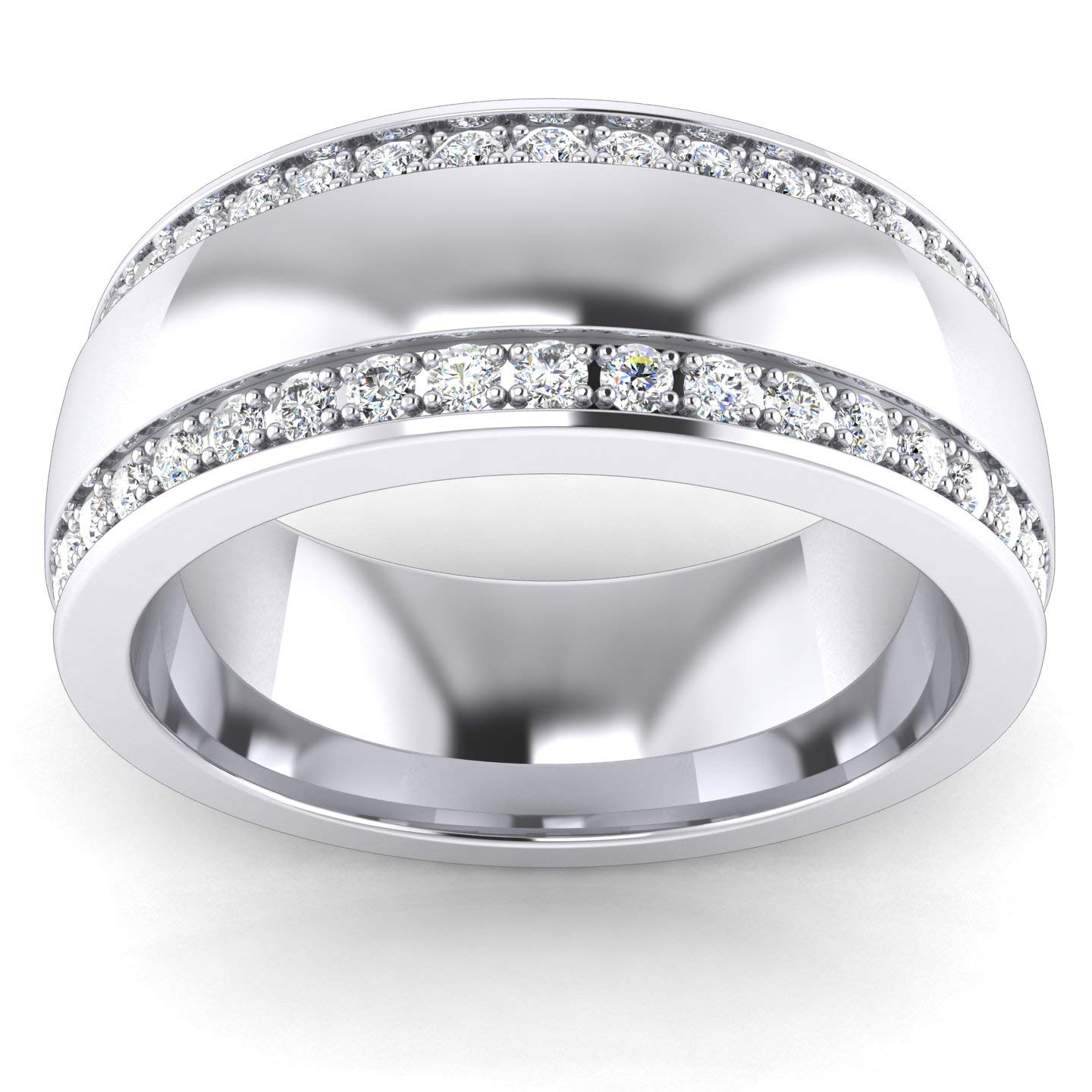 Super Heavy Sterling Silver 8mm Domed Double Row Simulated Diamond Wedding Band Full Eternity Ring (9.5)