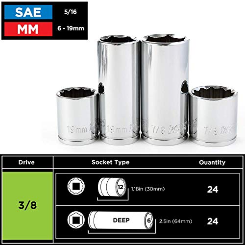 STEELHEAD 52-Piece Mechanics Tool & Socket Set (ANSI Grade), SAE Metric, 3/8” 72-Tooth Quick-Release Ratchet, Standard Deep 6 12 Pt. Sockets, Heavy-Duty Case, SH-01-MTS-C52-0-1